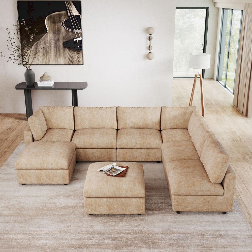 Magic Home Sofa Covers Washable, 134 in. Square Arm 8-Piece Chenille ...