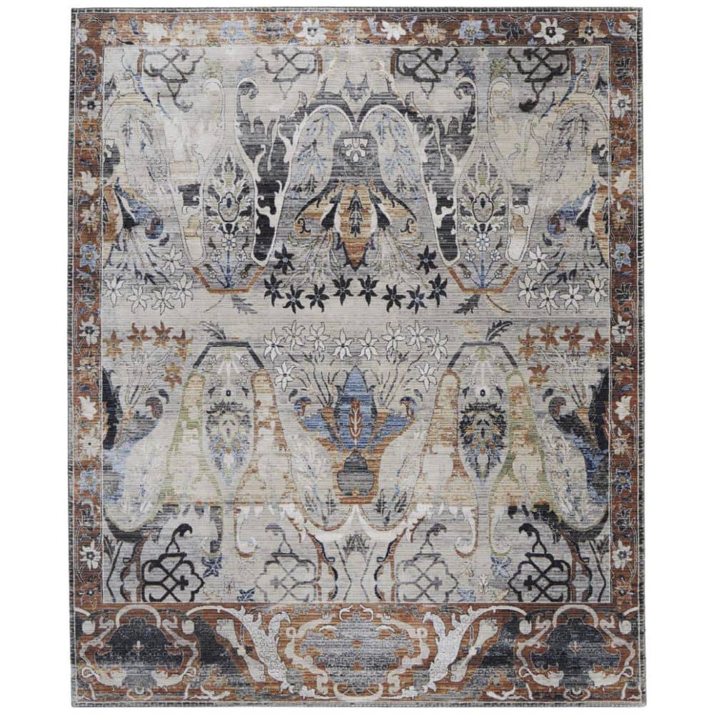 HomeRoots 8 ft. x 10 ft. Gray, Black, Red Geometric Area Rug 2000567402 ...