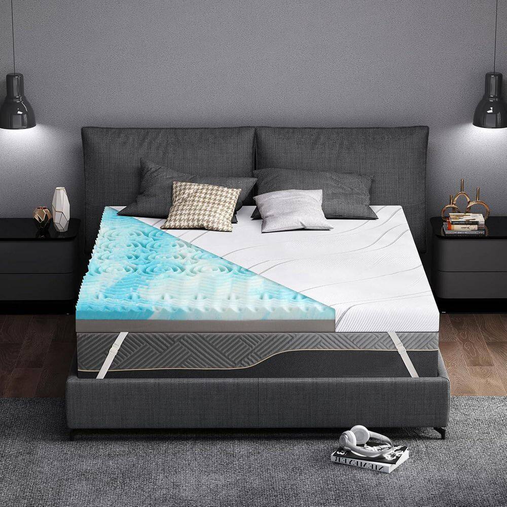 Wellos Firm 4 in. King Egg Crate Gel Memory Foam Mattress Topper with ...