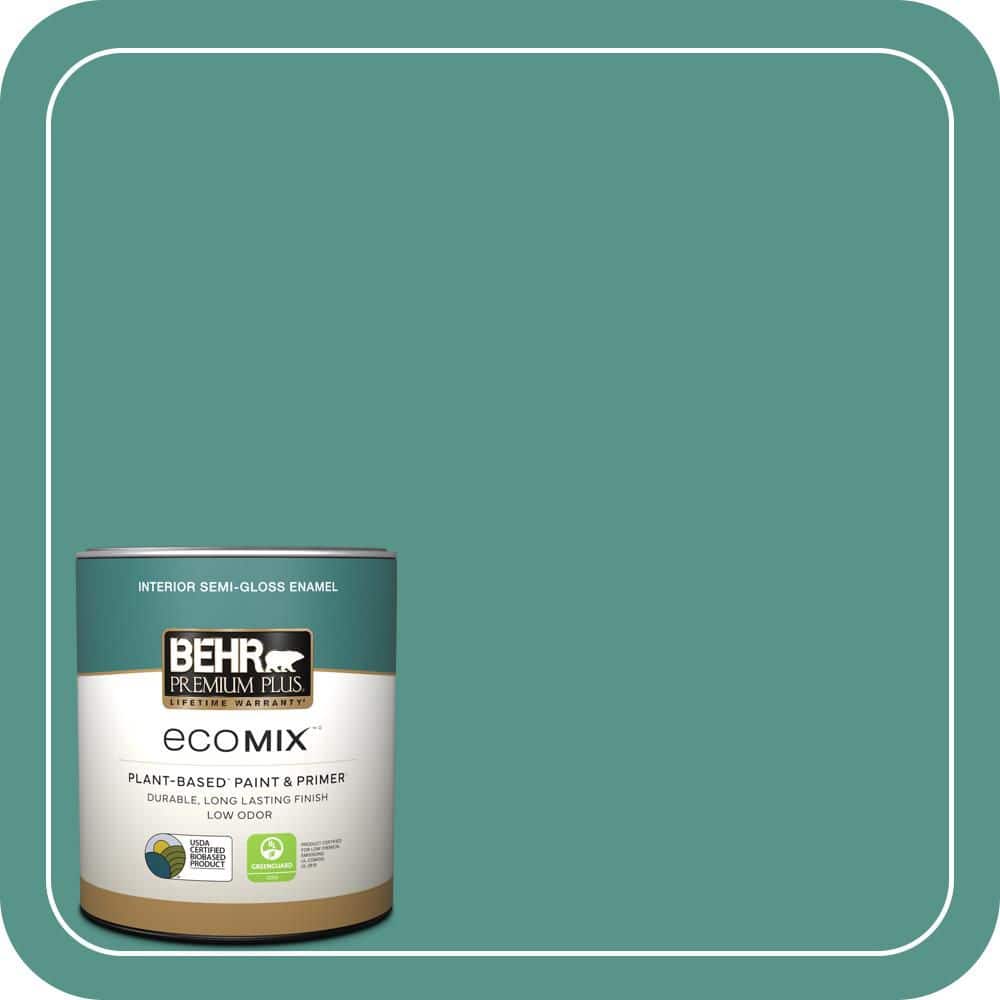 BEHR PREMIUM PLUS 1 qt. #490D-6 Thermal Spring Semi-Gloss Enamel EcoMix ...