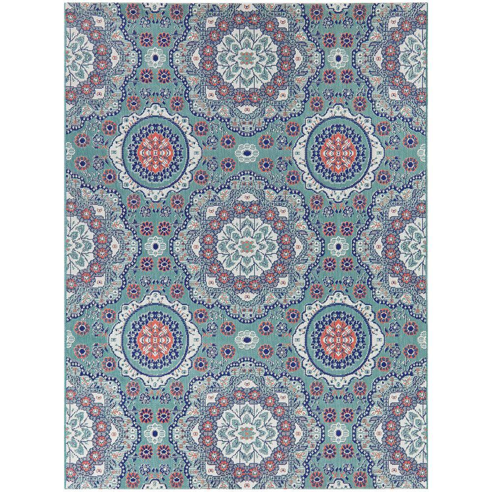 StyleWell Aloe/Pink 5 ft. x 7 ft. Medallion Indoor/Outdoor Patio Area ...