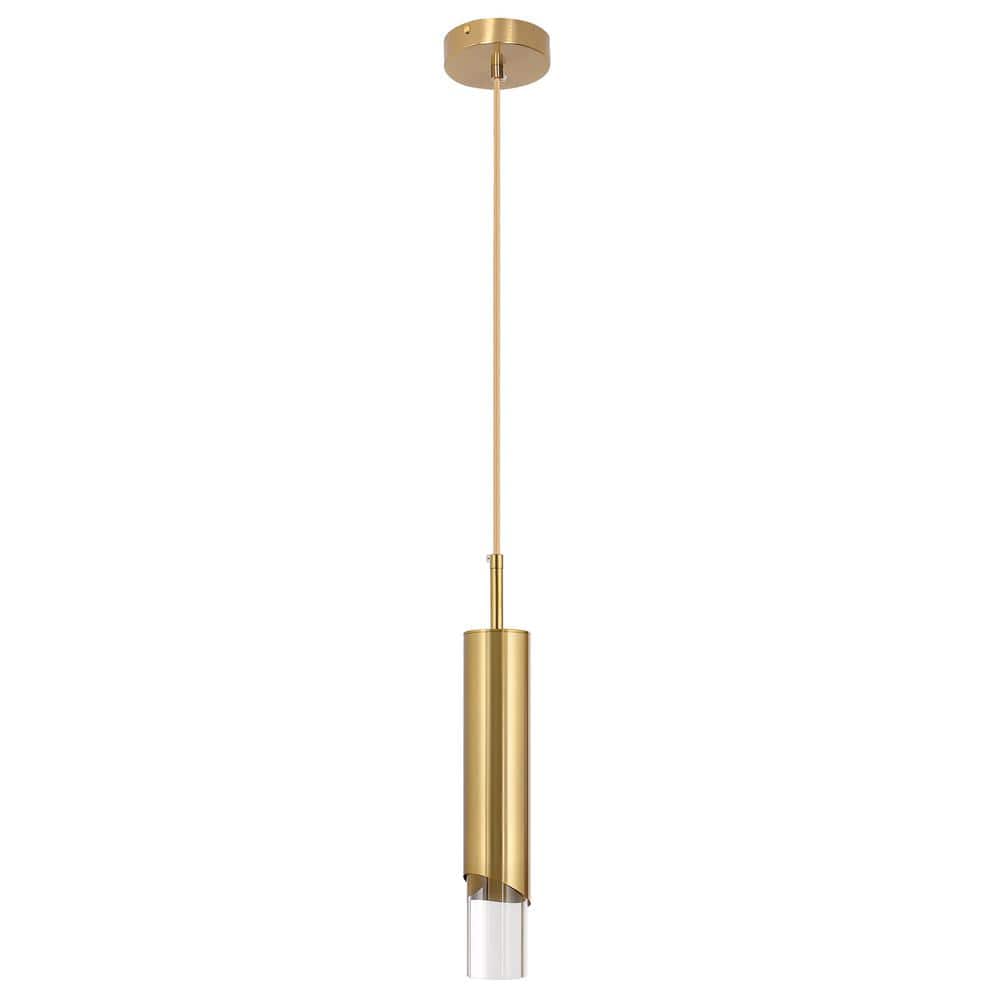 LamQee 1-Light Integrated LED Gold Hanging Pendant with Cyliner Metal ...