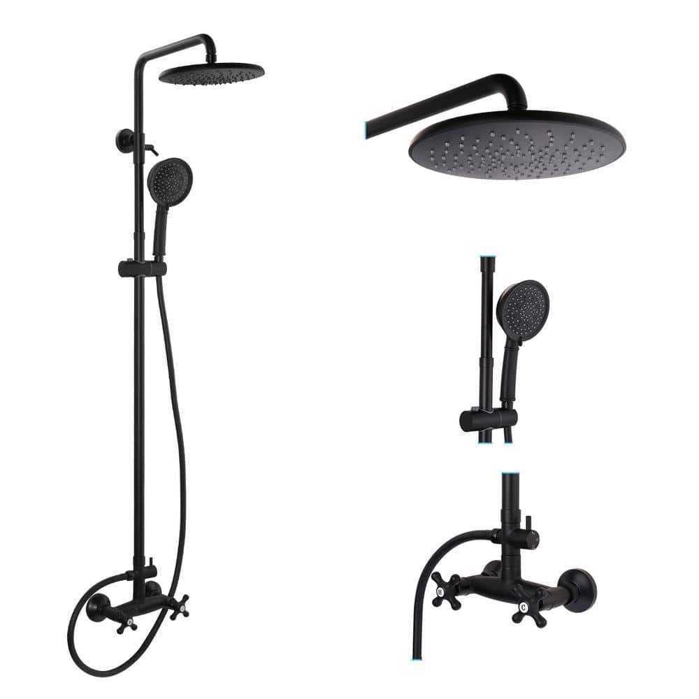 PERLIRIA INC Wall Mounted Double Handle 10 in. 2-Spray Shower Faucet 2. ...