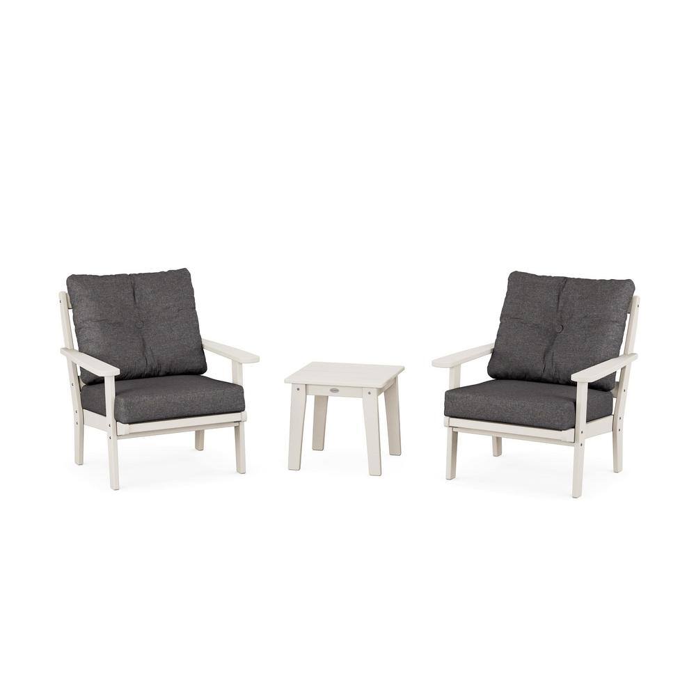 POLYWOOD Mission 3-Pcs Plastic Patio Conversation Set in Sand/Ash ...