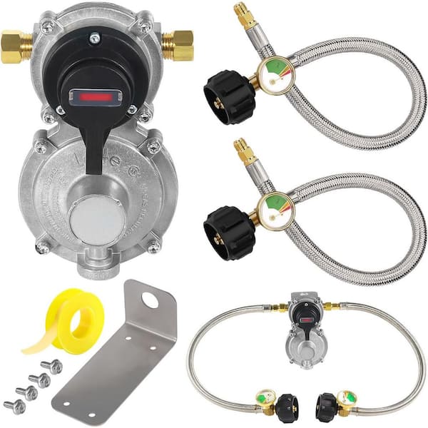 Lukvuzo Two Stage Propane Regulator w/ 5ft Hose & Gauge Standard P.O.L Tank Connection 3/8in ...