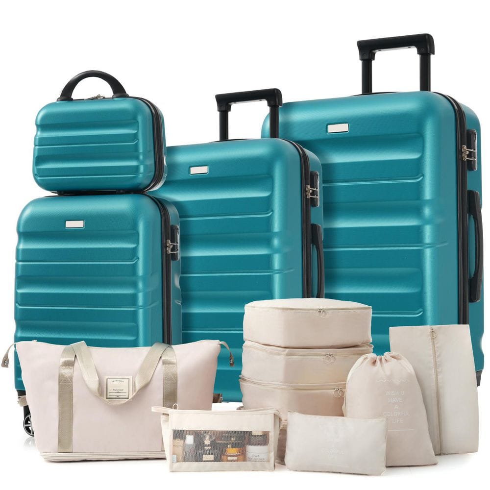 Merax 12-Piece Blue ABS Hardshell Dual Spinner Luggage Set with ...