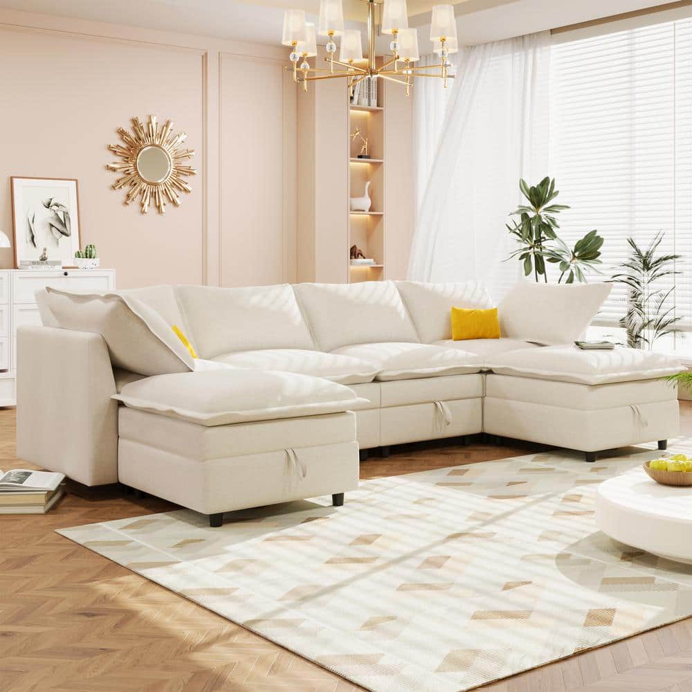 Noble House Modsa 126 in. Modern Polyester Upholstered 6-Seater Modular ...