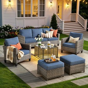 OVIOS New Vultros Gray 5-Piece Wicker Outdoor Patio Conversation ...