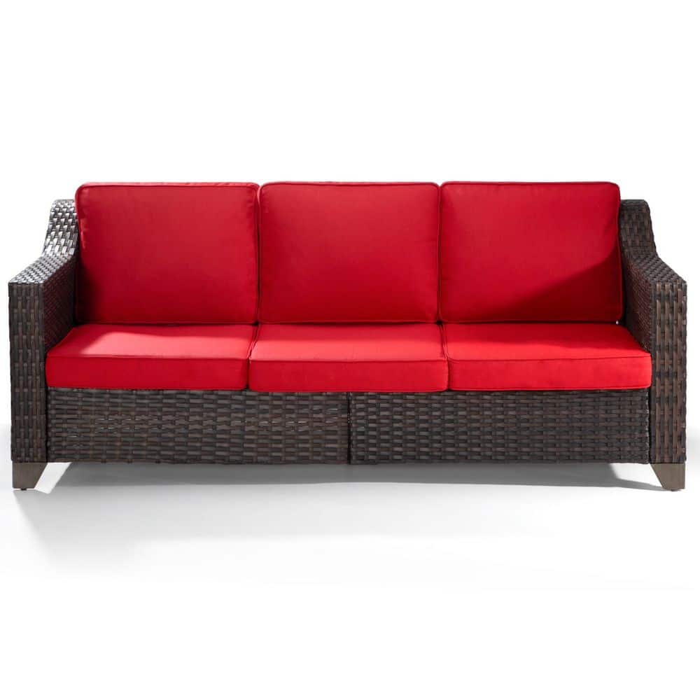 JOYSIDE Deep Brown Wicker Outdoor Couch with Red Cushions MA011-RED-LK2 ...