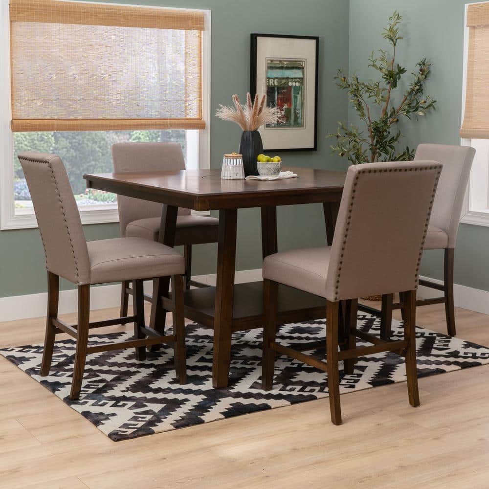 Linon Home Decor Saanvi 5-Piece Square Brown Wood Top Counter Height ...
