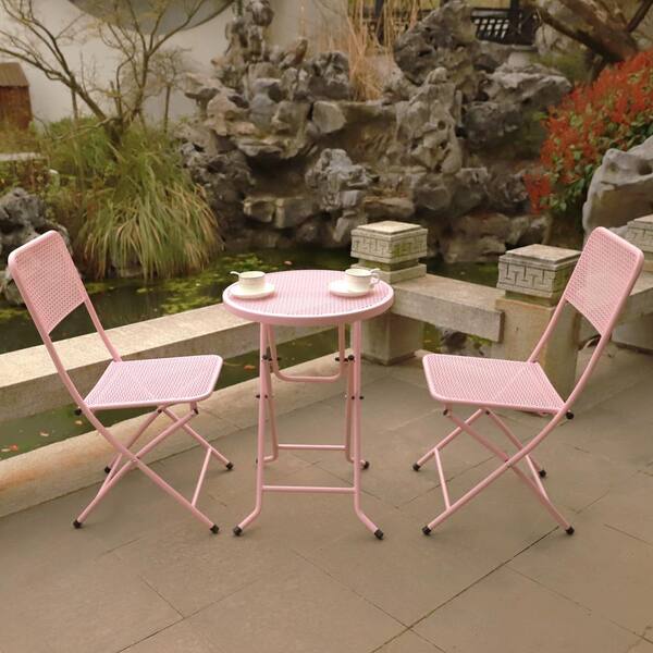 cenadinz 3 Piece Metal Outdoor Bistro Set H YL MB005 PINK
