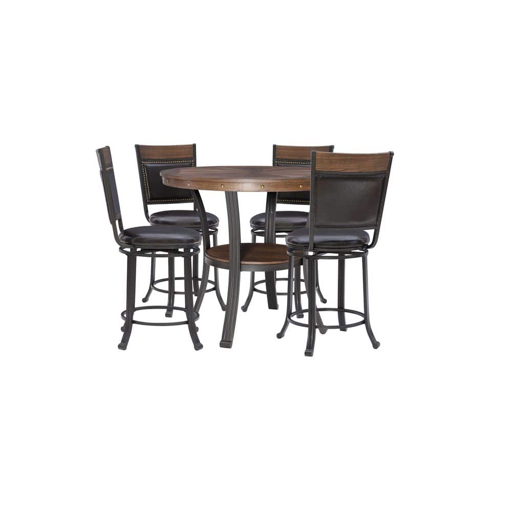 Linon Home Decor Terran 5-Piece Round Umber Brown Wood Top Counter ...