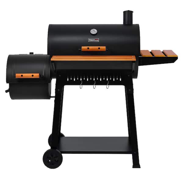 Royal Gourmet Barrel Charcoal Grill with Offset Smoker, Wooden Side ...