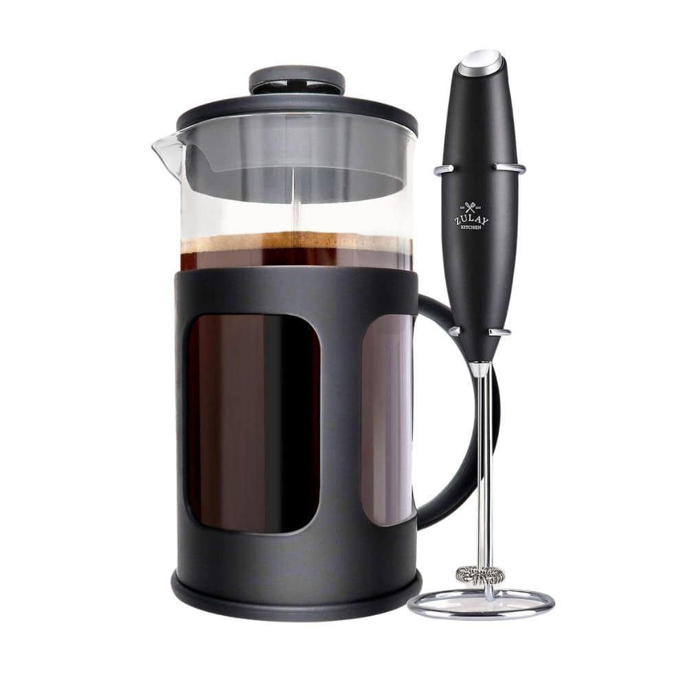 Zulay Kitchen 8 Cup French Press Coffee Maker Pot and Milk Frother Set ...