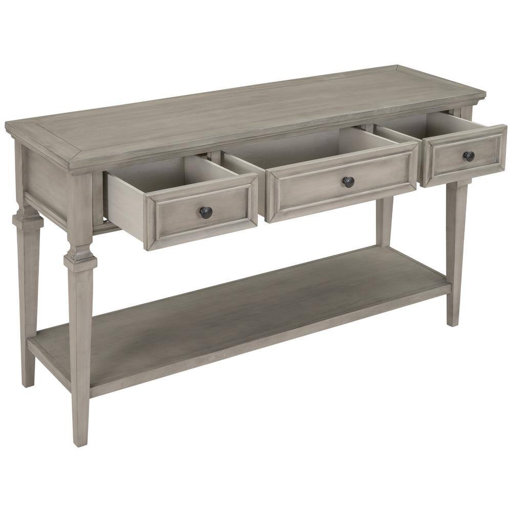 Polibi 50 in. Gray Wash Rectangle Wood Console Table with Three Top ...