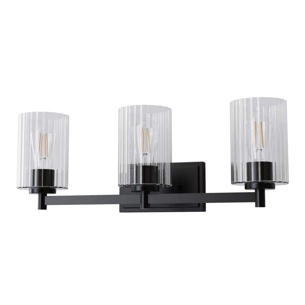 Briignite 24 in. 3-Light Matte Black Cylinder Vanity Light Mounting ...