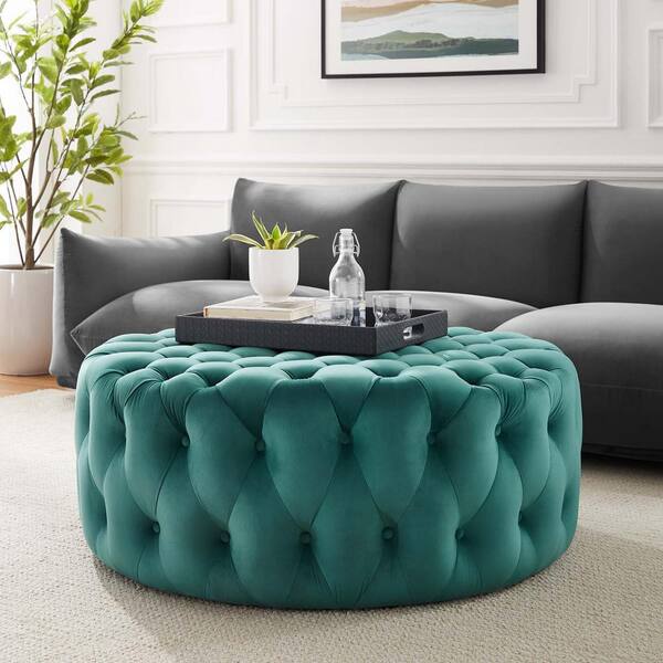 Modway Amour Tufted Button Large Round Performance Velvet Ottoman Teal