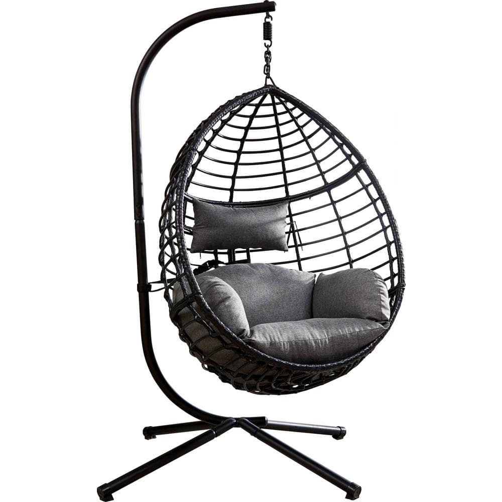 40 in. W Egg Swing Chair with Stand 1-Person Metal Patio Swing with ...