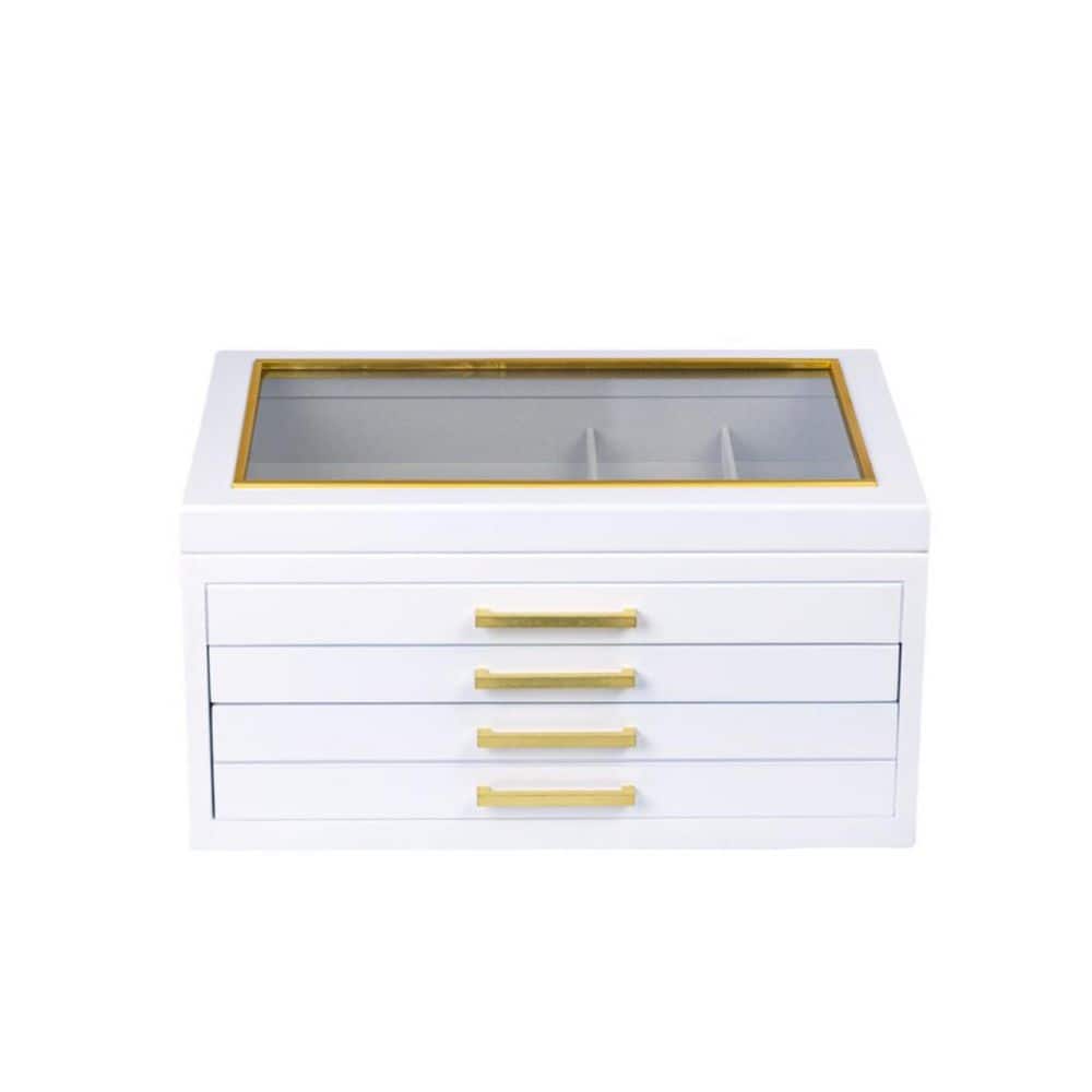 Large Contemporary Lift Top 2 Drawer White Jewelry Box 5816-WT - The ...