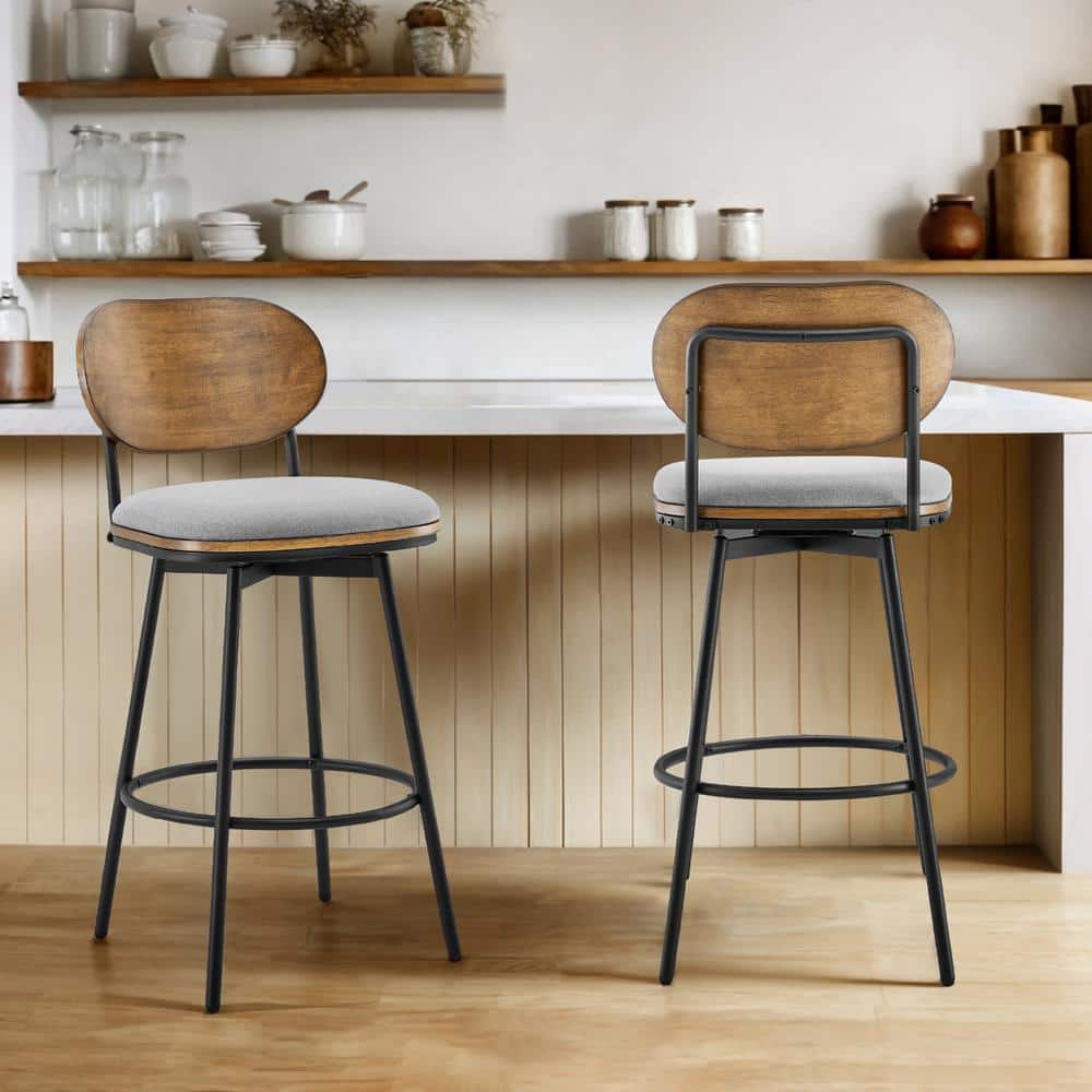 Spruce & Spring Aloysius 27 in. Light Grey High Back Bar Stools Metal ...