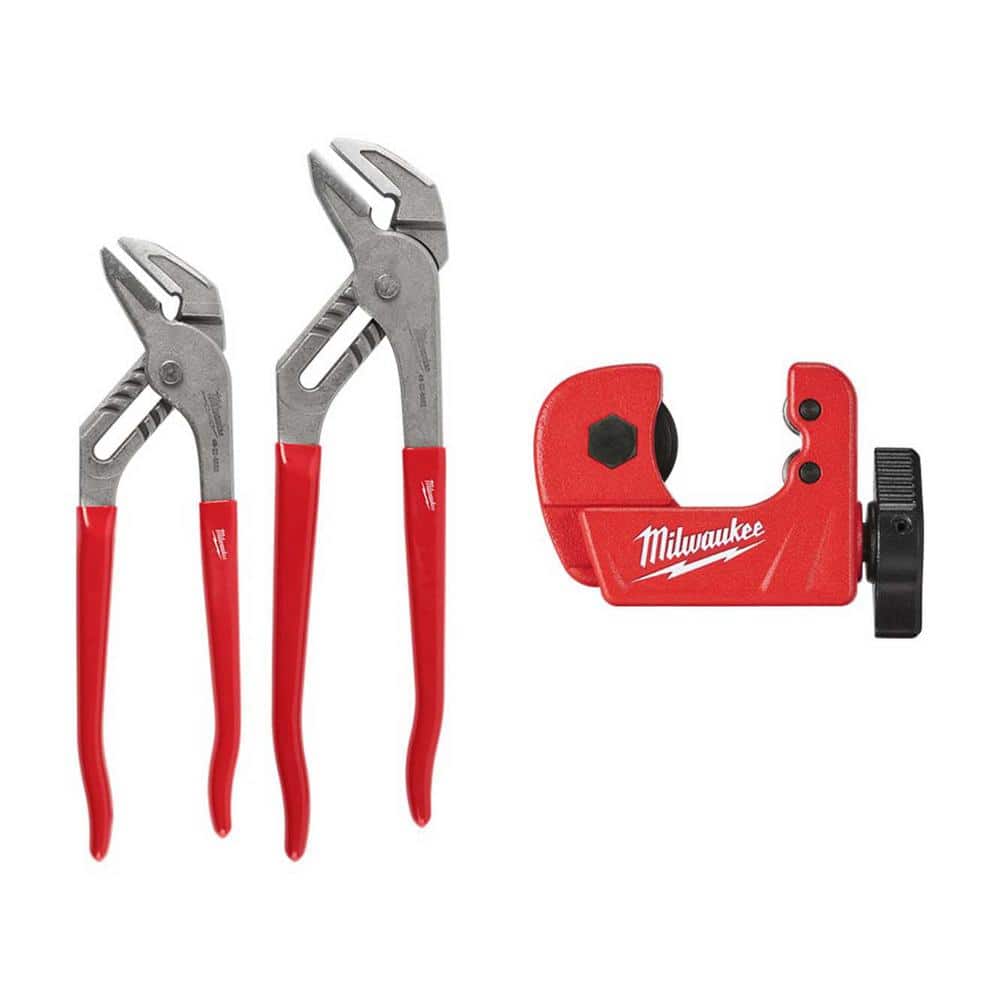 Milwaukee 10 in. and 12 in. Smooth Jaw Pliers Set with 1/2 in. Mini ...