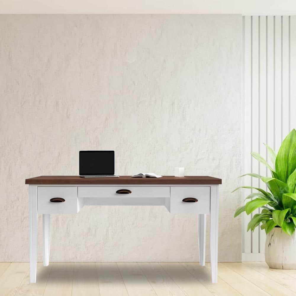 Bridgevine Home Hampton 53.56 in. Rectangular Barnwood/White Wood 3 ...