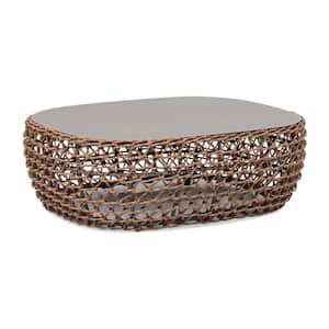 Jennifer Taylor Willow 40.5 in. Oval Woven Patio Coffee Table, Light ...