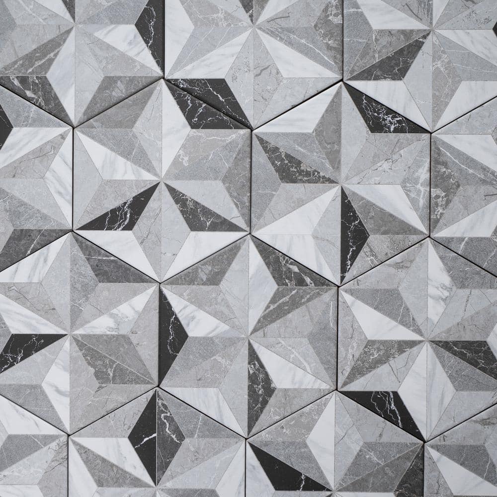 MOLOVO Iris Gray Hexagon 7.7 in. x 8.9 in. Matte Porcelain Tile Sample ...