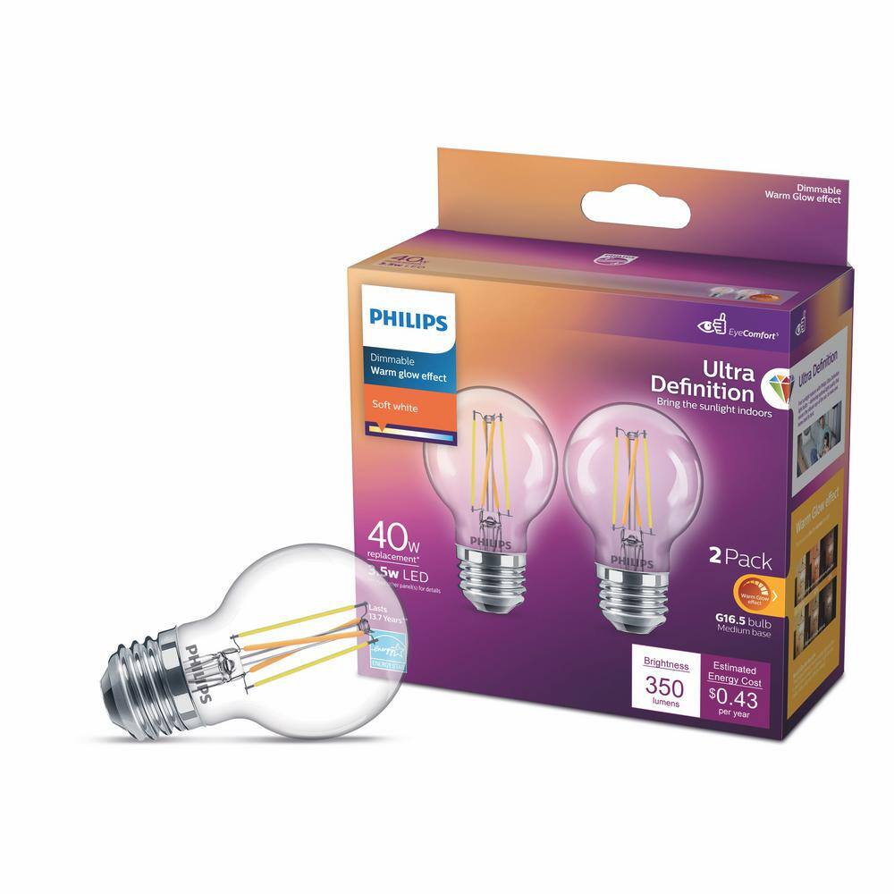 Philips 40-Watt Equivalent Ultra Definition G16.5 Clear Dimmable E26 ...