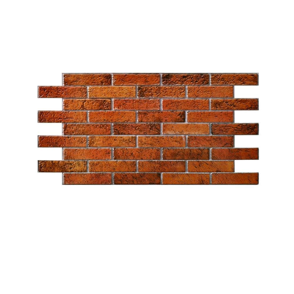 FINECRAFT DECOR 3 ft. x 1.5 ft. x 3/16 in. Red Brick Faux3D PVC Wall ...