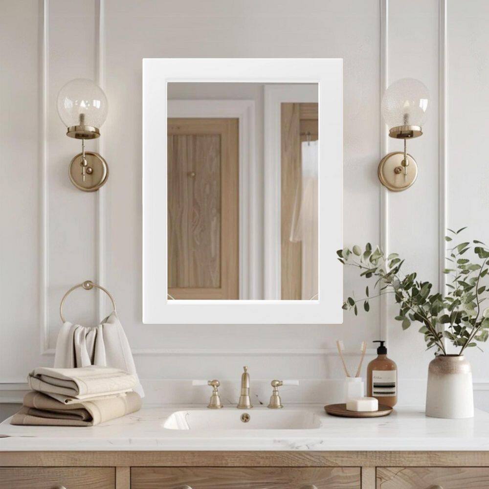 24 in. W x 32 in. H Modern Simple Rectangular White Wood Frame Bathroom ...