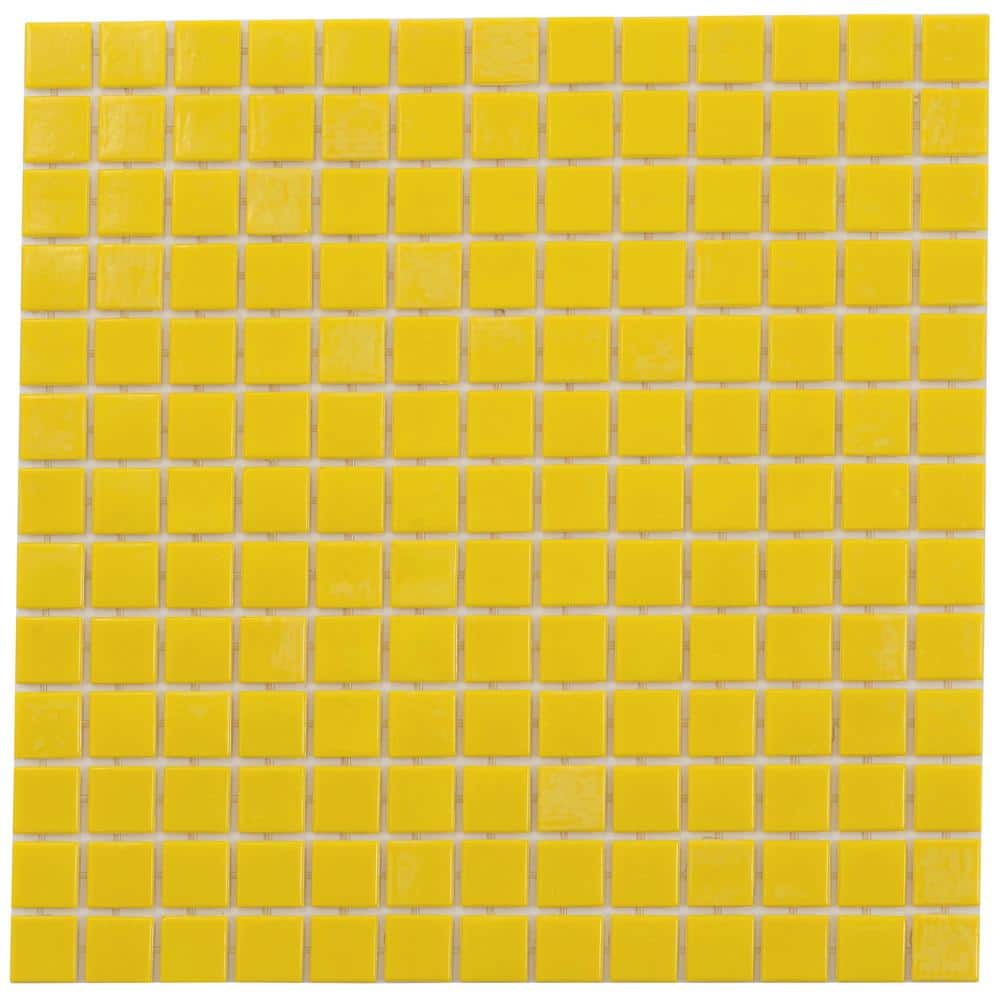 Apollo Tile Dune Glossy Lemon Yellow 12 in. x 12 in. Glass Mosaic Wall ...