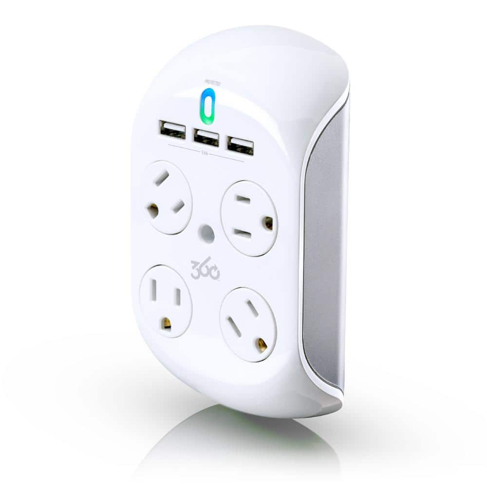 360 Electrical Rotating 4-Outlet Surge Protector with 3 USB 360707 ...