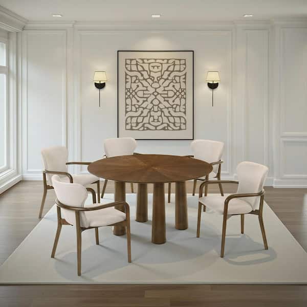 Armen Living Klarissa Mid-Century Modern 6-Piece Round Cream/Walnut ...
