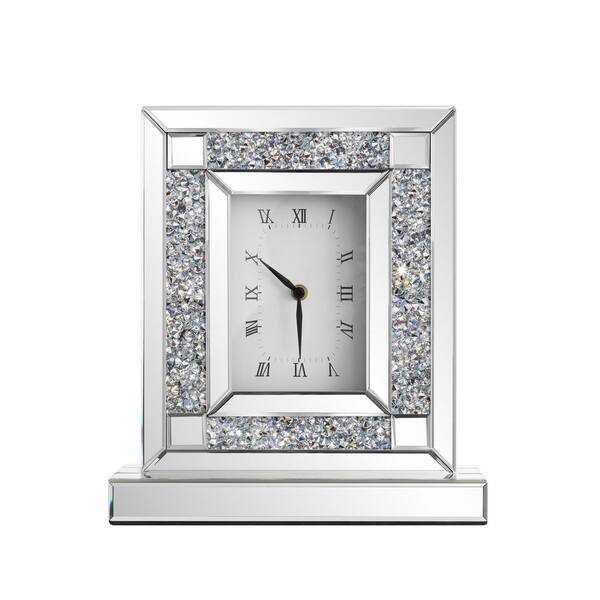 THKSHOUZ Silver Roman Numeral Glass Table Clock SF-MC547 - The Home Depot