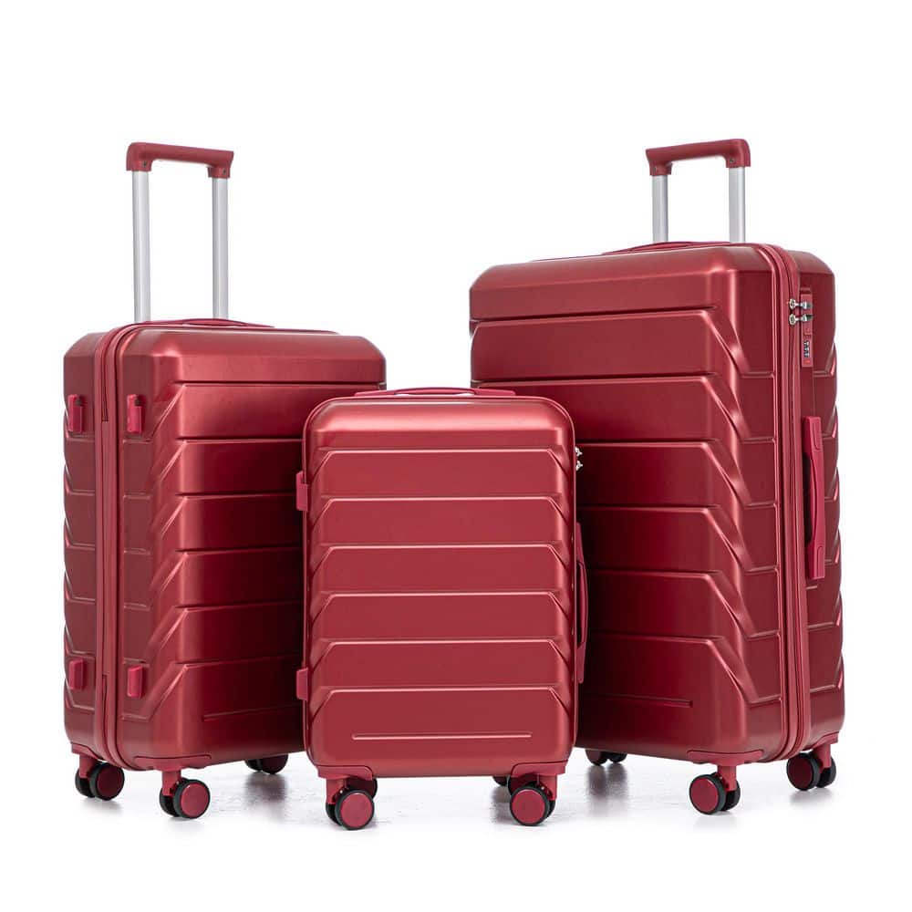 Tatahance 3-Piece Wine Red ABS Hardside Spinner Wheel Luggage Set with ...