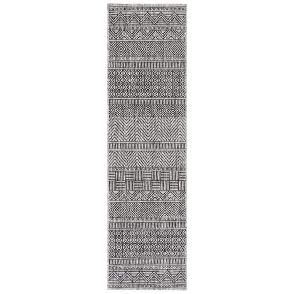 SAFAVIEH Courtyard Black/Gray 2 ft. x 12 ft. Runner Striped Tribal ...