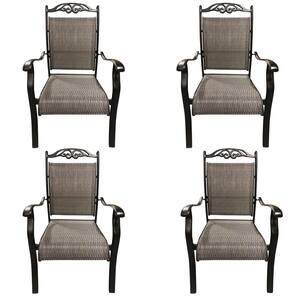 Ornate Stackable Black Aluminum Outdoor High Back Sling Patio Dining ...