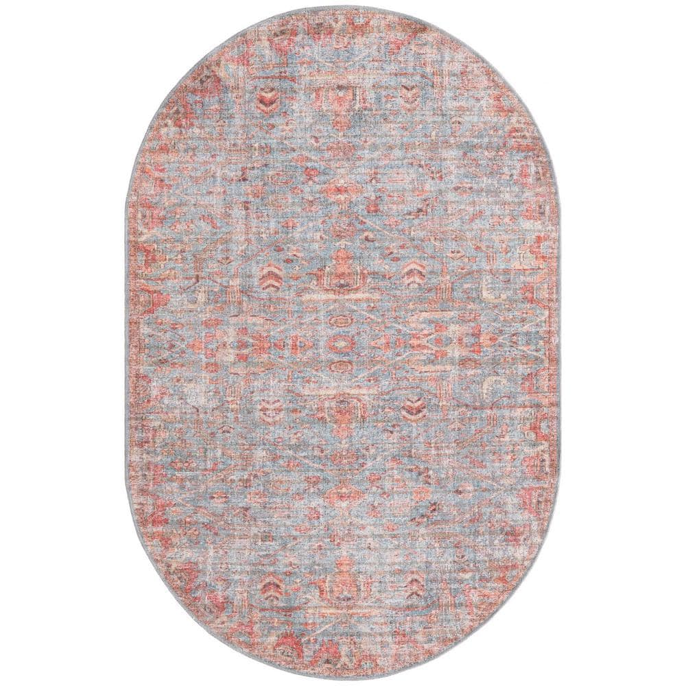 Unique Loom Nostalgia Olivia Antique Blue 5 ft. x 8 ft. Oval Machine ...