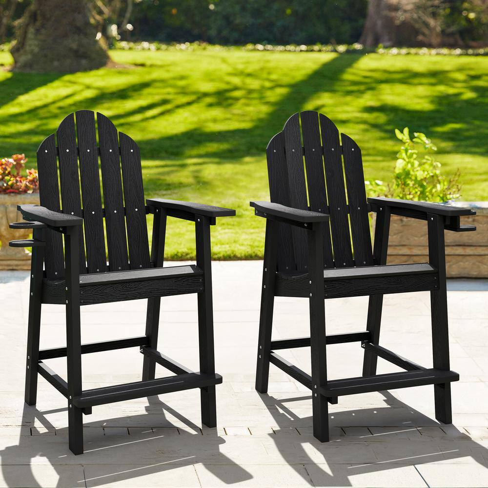 OrangeOne Black Plastic Bar Height Adirondack Chairs Outdoor Bar Stool ...