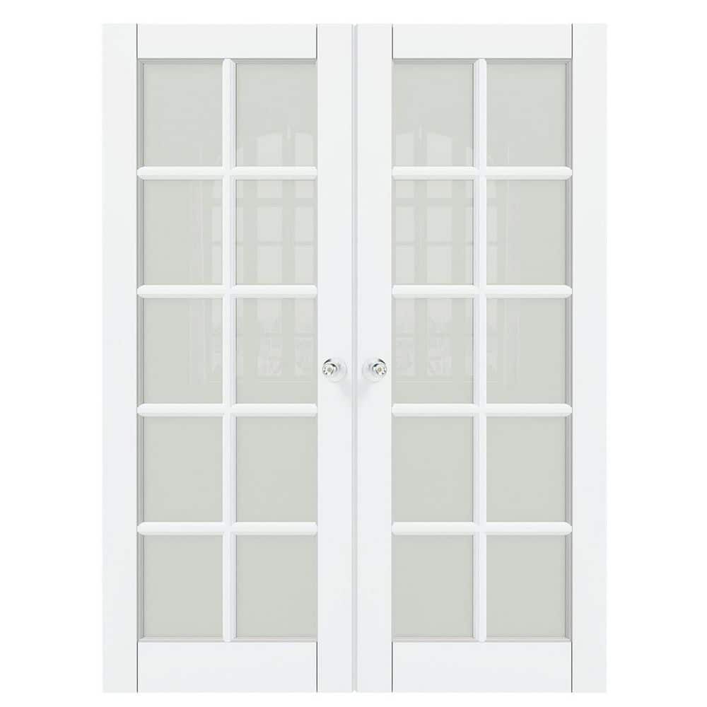 TENONER 60 in. x 80 in. Composite, MDF, 10-Lite, Frosted Glass, Primed, White Interior Door Slab ...