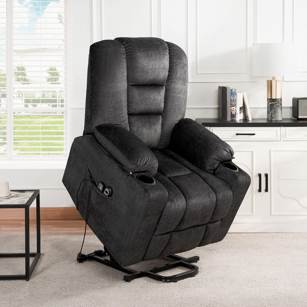 HOMESTOCK Black Electric Power Lift Recliner Chair Sofa, Remote ...