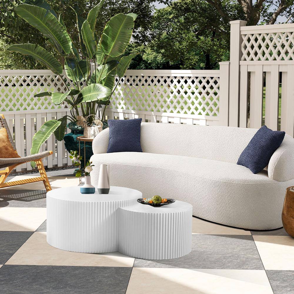myhomore White Nesting Table Set of 2, Handcrafted Relief MDF Outdoor ...