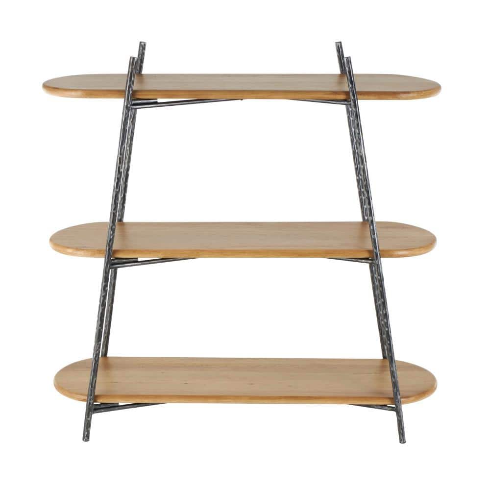 Litton Lane 42 in. Tall Wood Stationary Brown Oval Shaped Shelving Unit ...