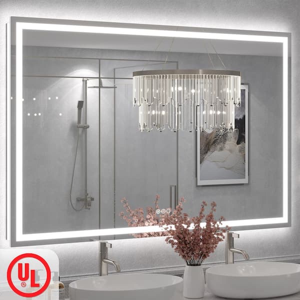 Reviews for Apmir 55 in. W x 36 in. H Large Rectangular Frameless Double LED Lights Anti-Fog ...