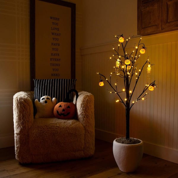 Nearly Natural 4ft. Pre-Lit Artificial Halloween Pumpkins and Skulls ...