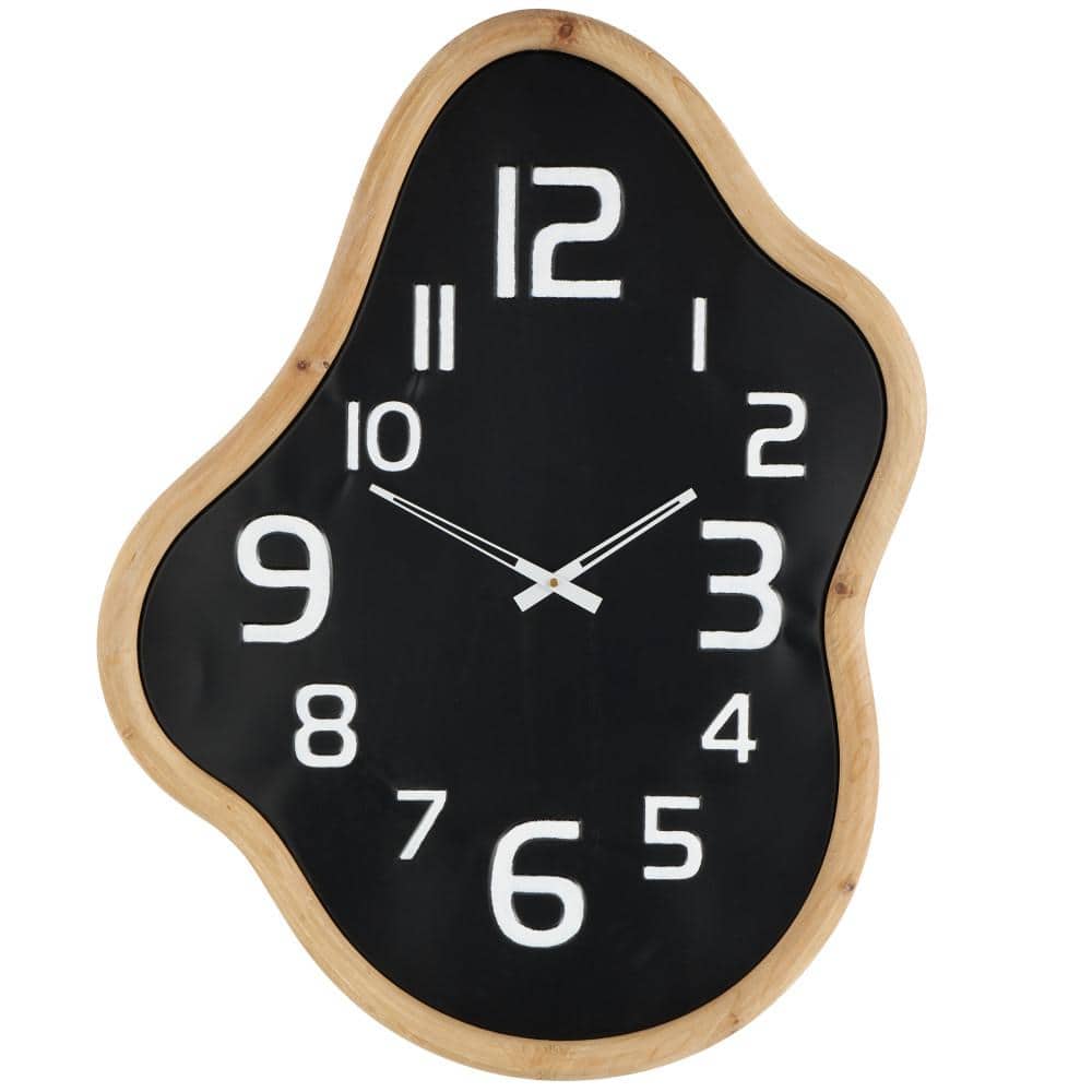 Litton Lane Black Metal Wavy Wall Clock with Brown Frame and White ...