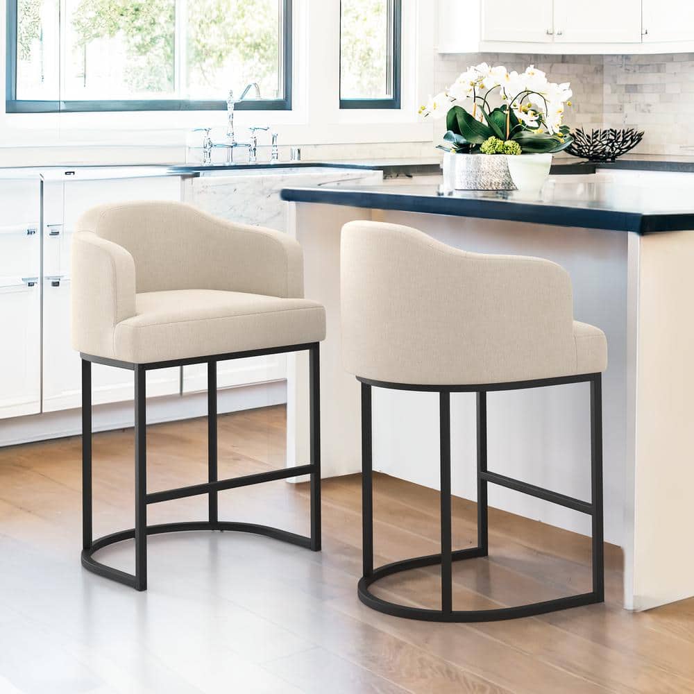 LUE BONA Crystal 26in.Linen Fabric Upholstered Counter Stool Curved ...