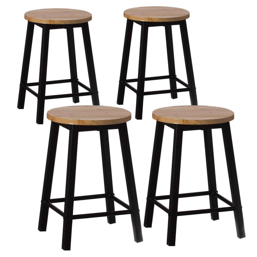 Vintiquewise Set of 4 Wooden 17.5 in. High Black Round Bar Stool with ...