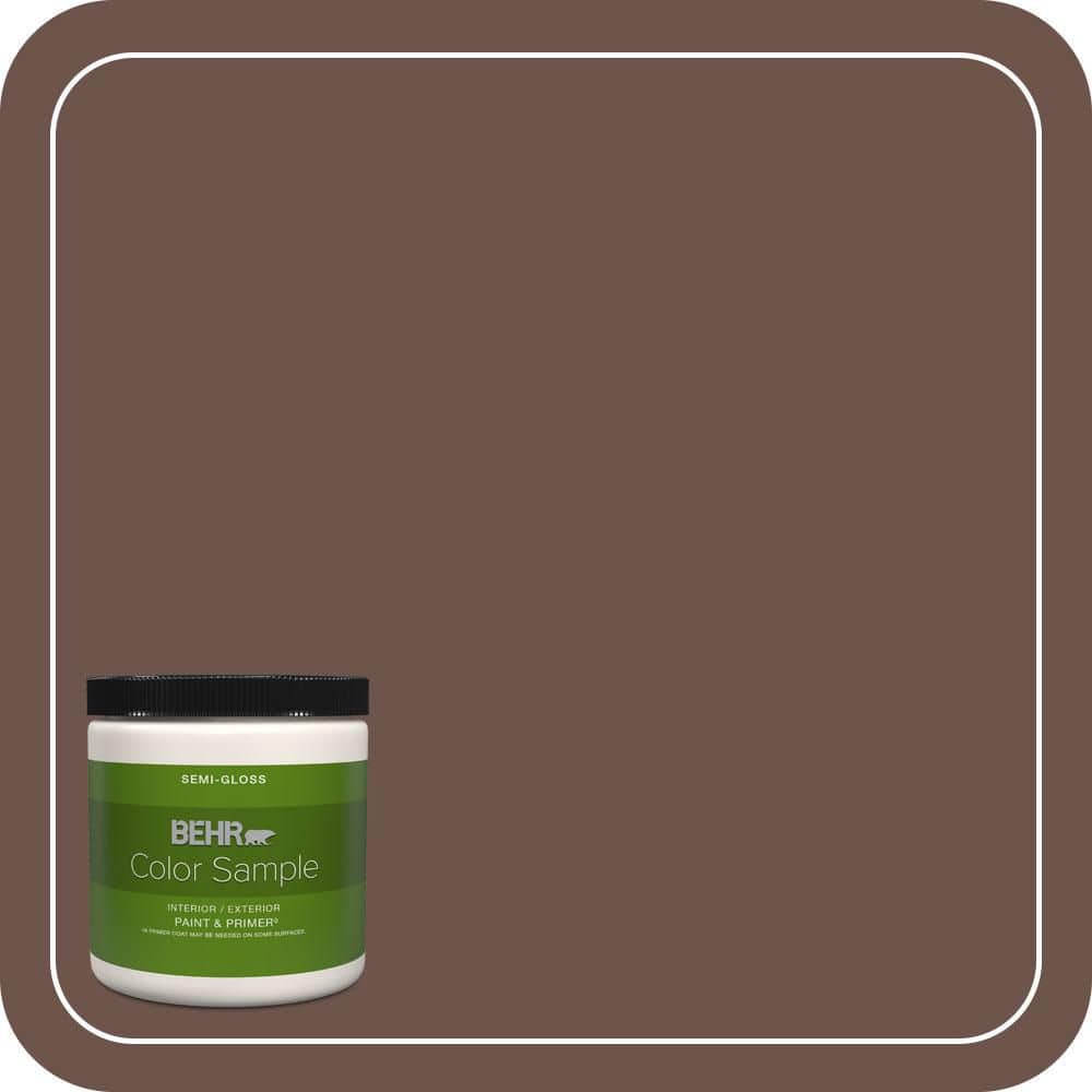 BEHR PREMIUM PLUS 8 oz. #N130-7 Double Fudge Semi-Gloss Interior ...